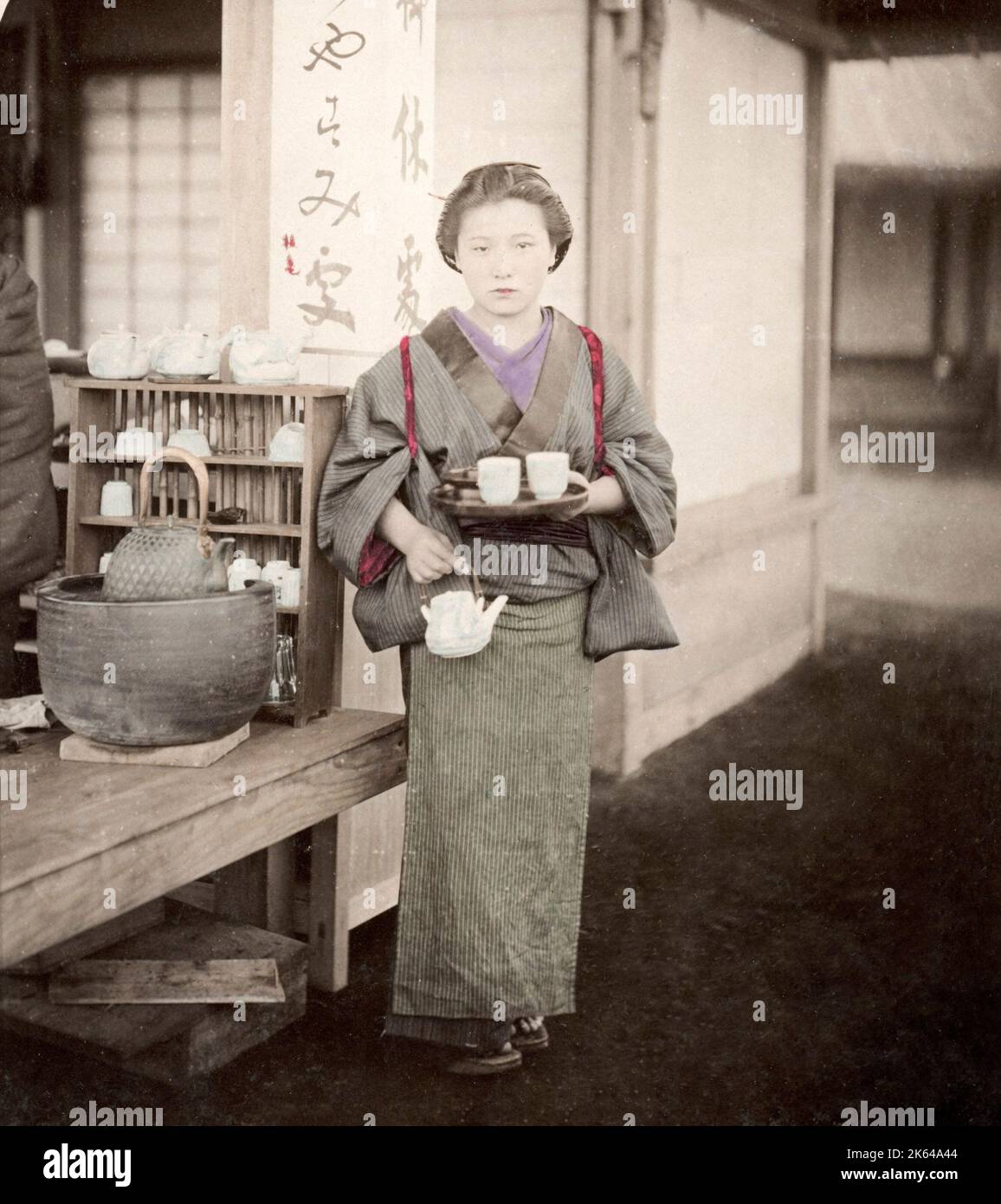 c. 1880s Japan - serving girl in a tea house Stock Photo - Alamy