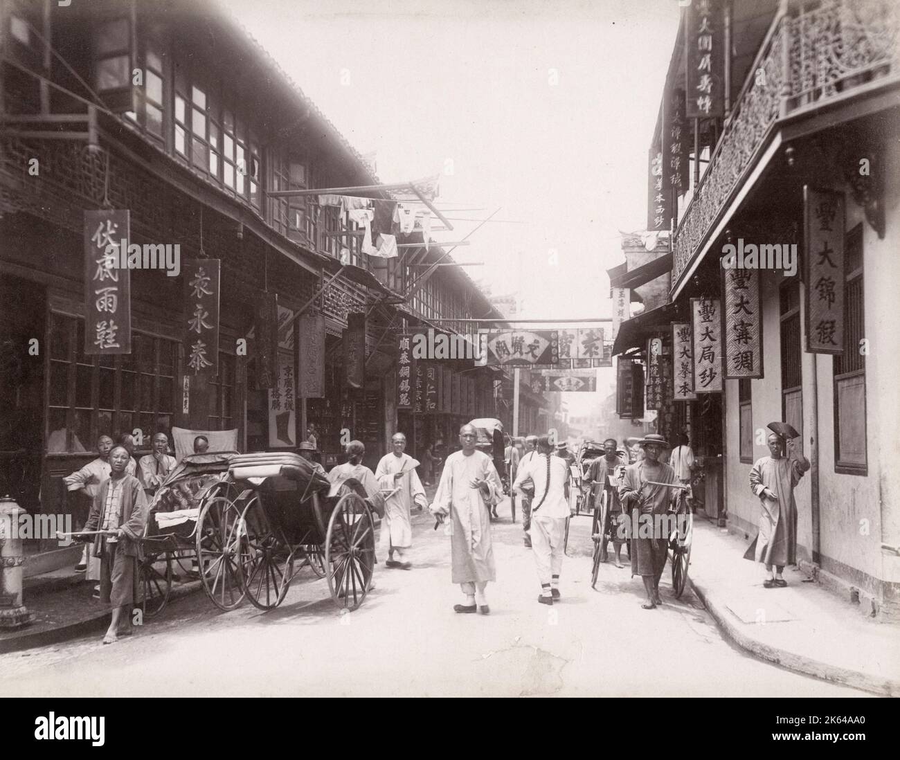 Vintage late 19th century photograph: Street scene, Chinese quarter ...
