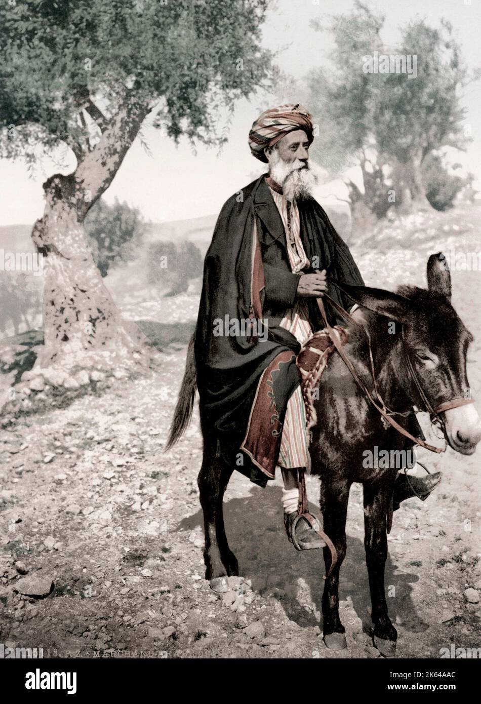 c.1890s Holy Land Israel Palestine photochrome - Arab merchant on a ...