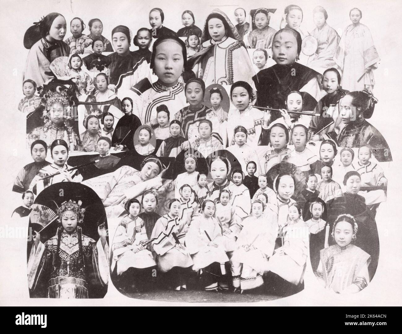Vintage late 19th century photograph: Composite image, group of Chinese ...