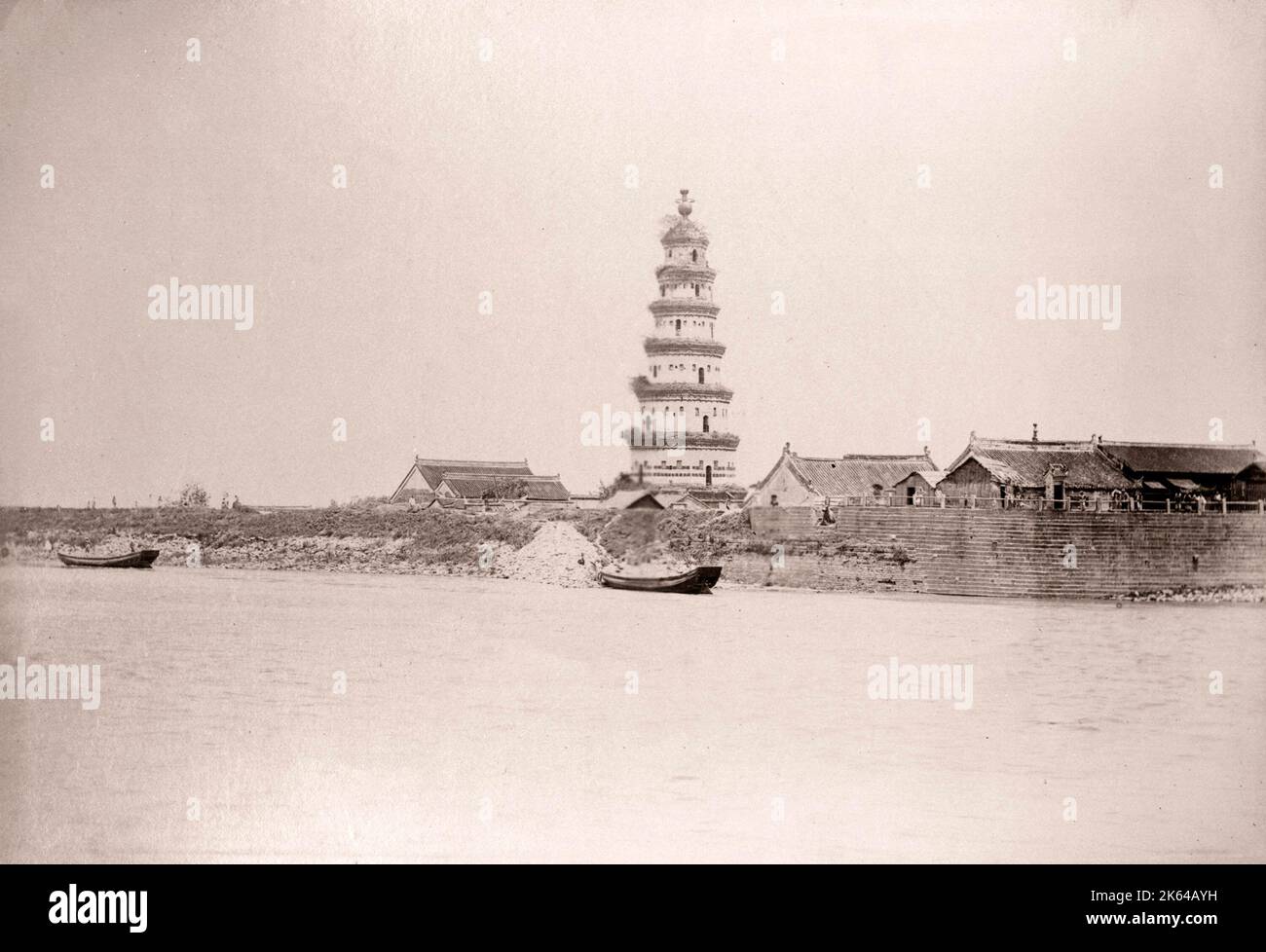Vintage 19th century photograph China c.1880s - pagoda on the Yangtze ...