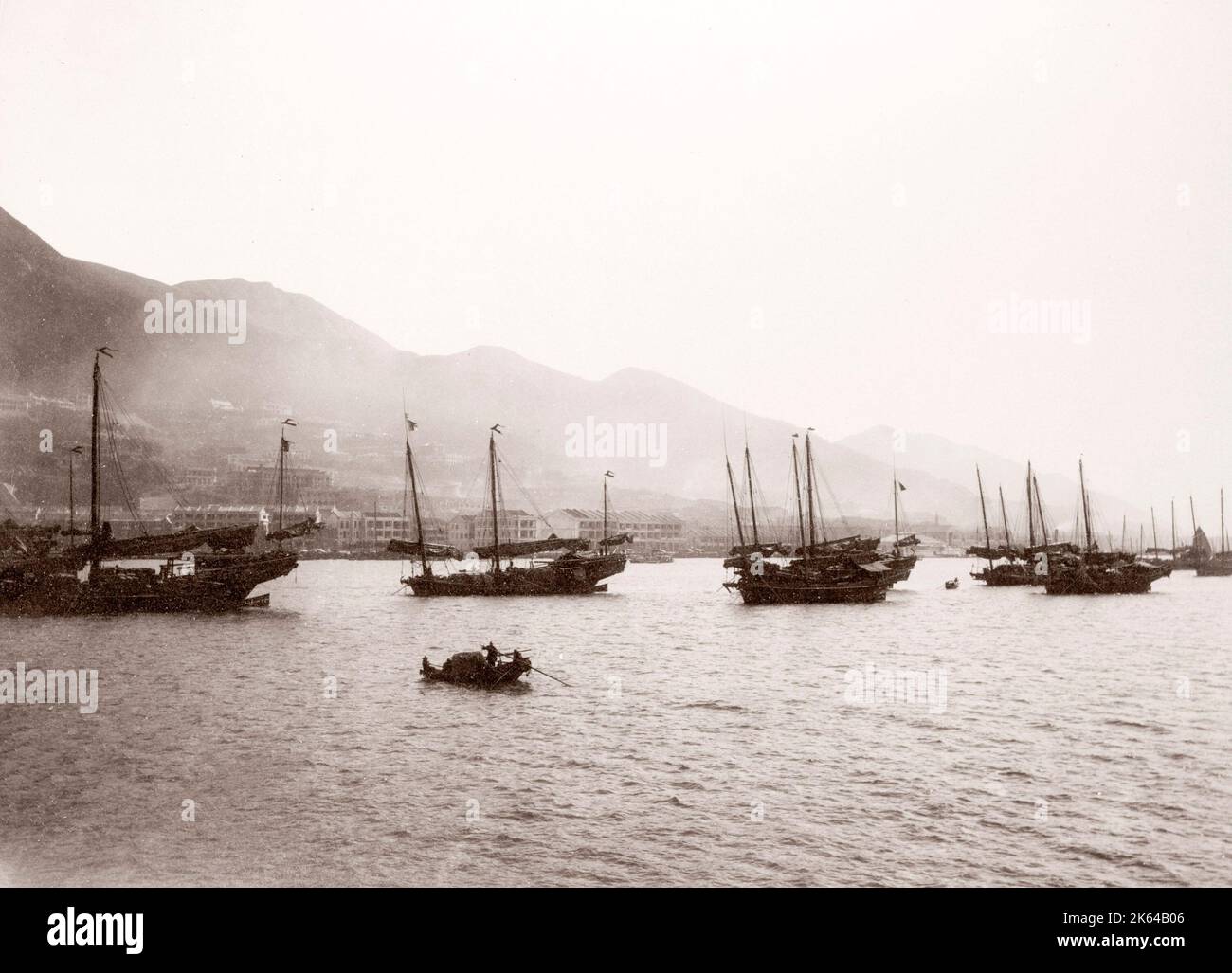 Vintage 19th century photograph China c.1880s - boats Hong Kong harbour ...