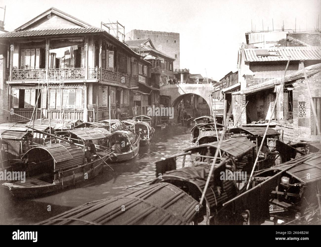 Houses and boats, Canton, guangzhou, China, c.1880s Stock Photo - Alamy