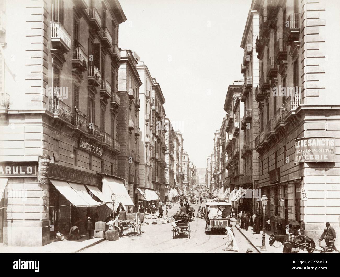 Vintage 19th century photograph: street scene, Naples, Napoli, Italy ...