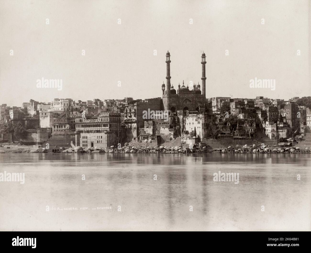 19th century vintage photograph - view of Benares (Varanasi) from ...
