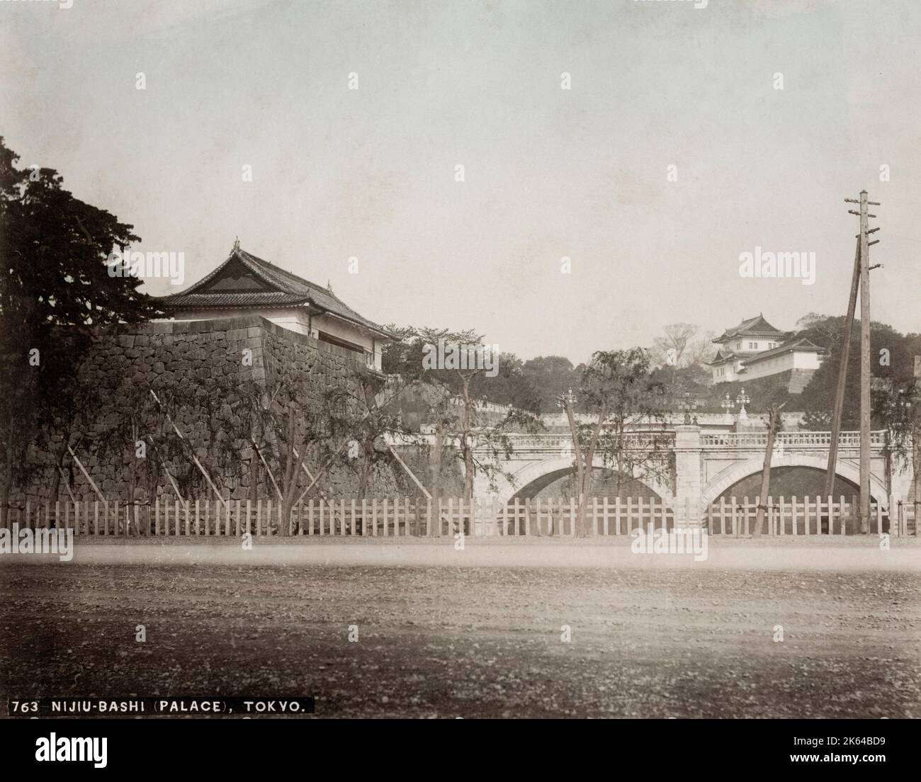 Vintage 19th century photograph: Nijubashi - bridge at the entrance to ...