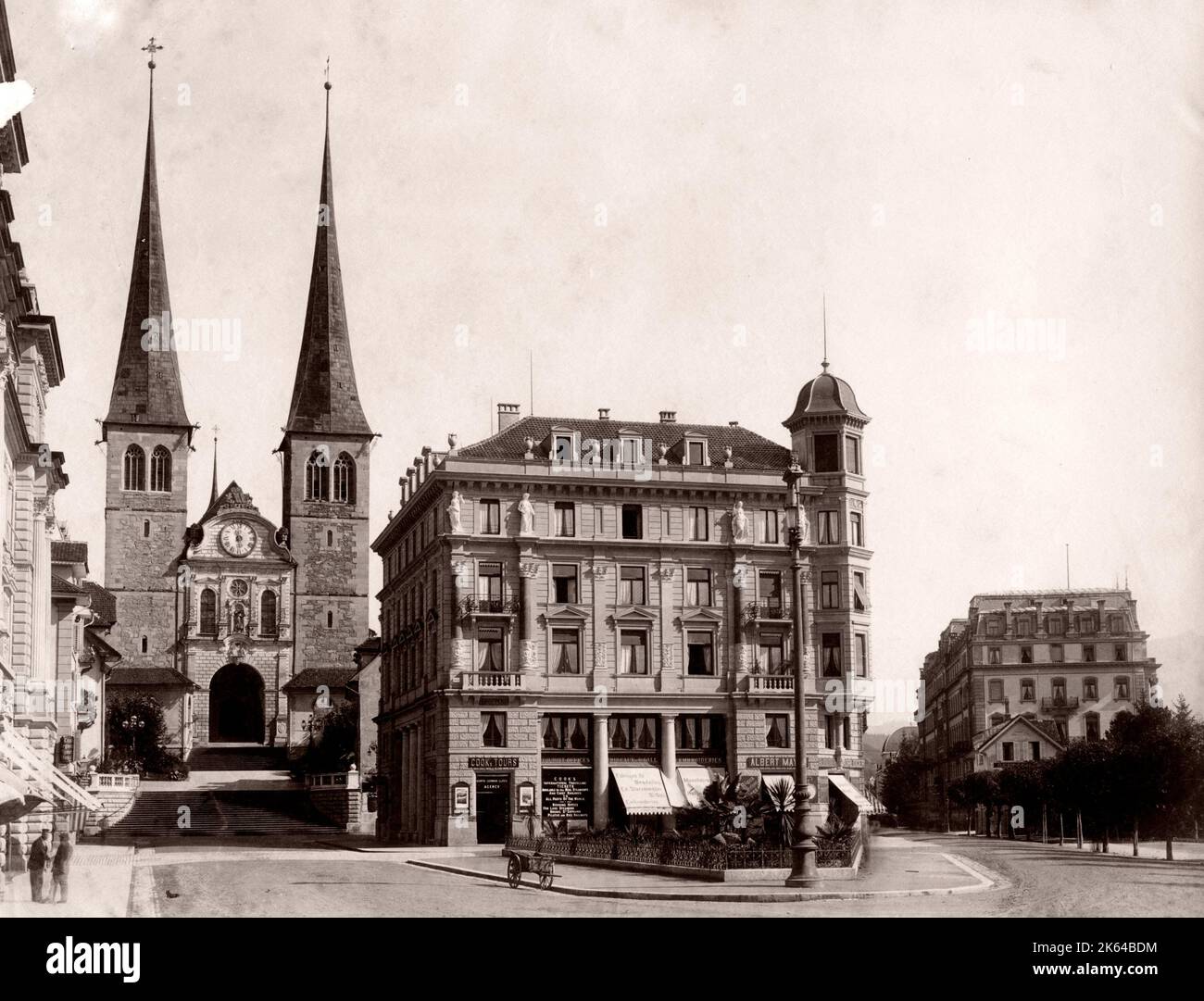 Late 19th century vintage photograph: City centre view, Lucerne ...