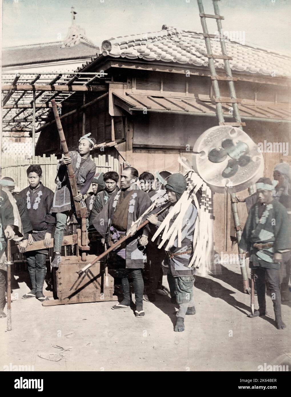 Late 19th century vintage photograph: Japanese firemen with their ...