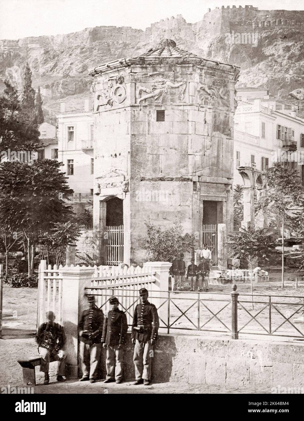 Soldiers in front of the Tower of the Winds, Athens, Greece, c.1880's ...