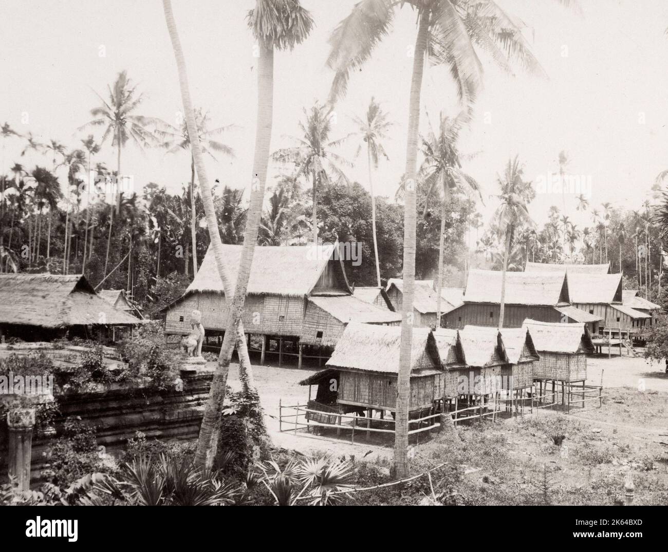 Vintage late 19th century photograph: Native, indigenous houses ...