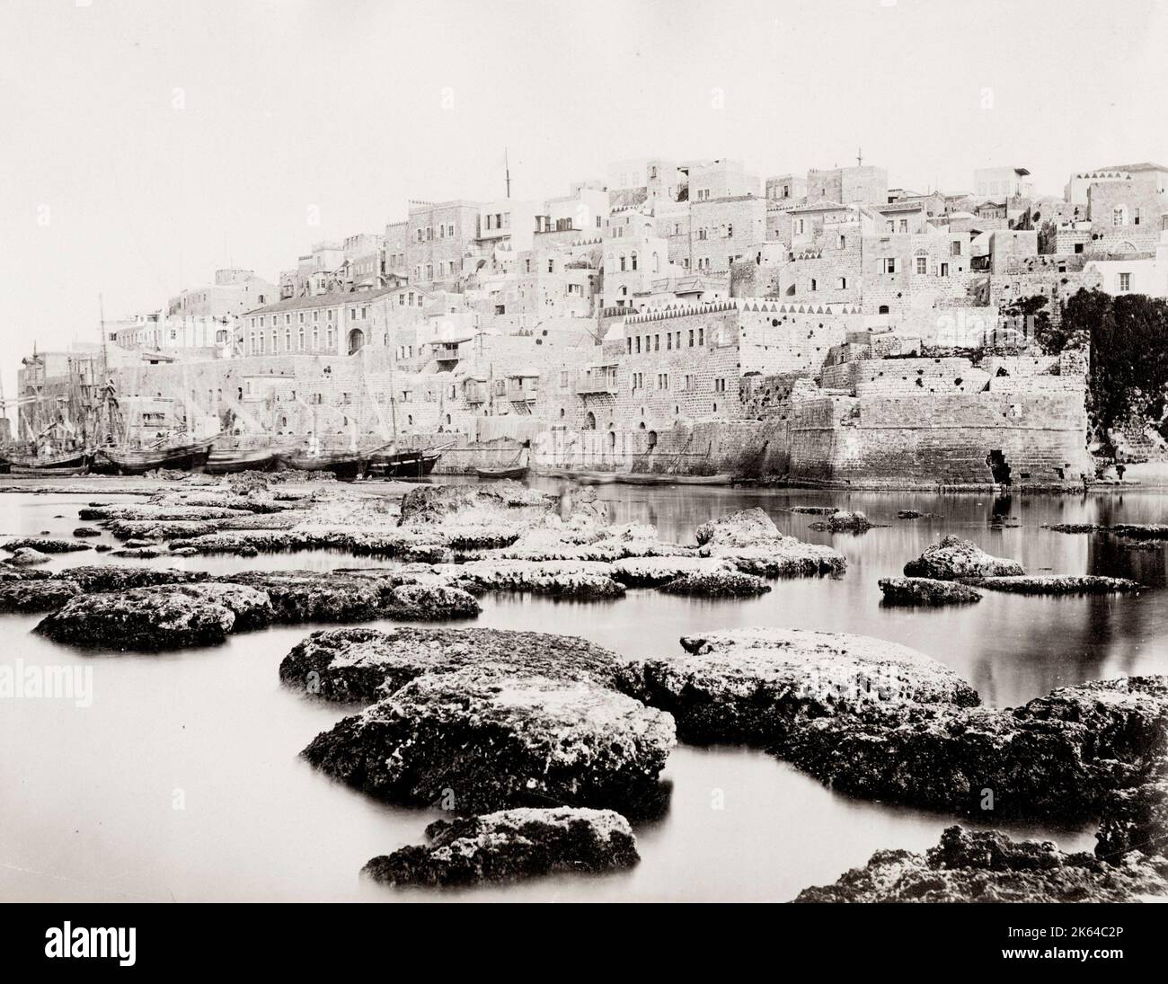 Vintage 19th century photograph: view of Jaffa, Palestine from the sea ...