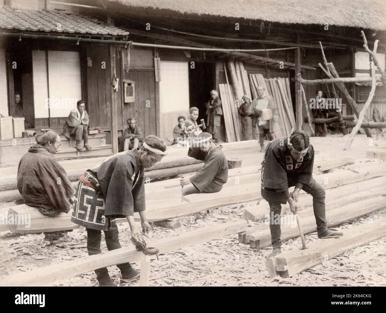 Vintage 19th century photograph - Meiji era Japan: carpenters at work ...