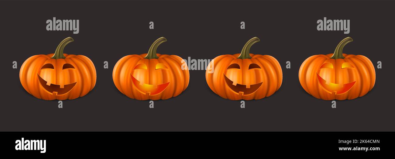 Vector Halloween Pumpkin Set. Cute Jack-o-lanterns, Carved Pumpkin Face ...