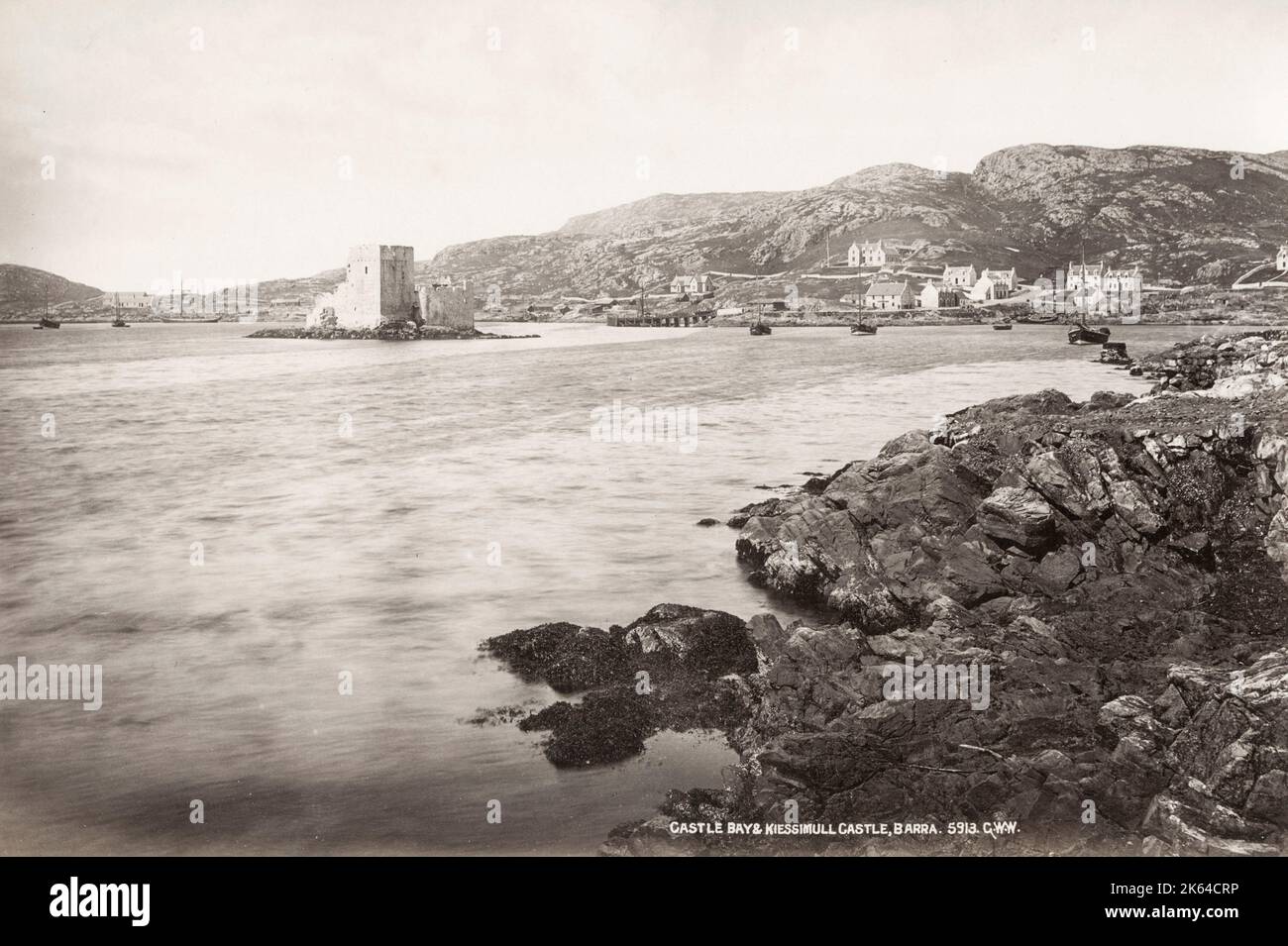19th century vintage photograph: Castle Bay and Kiessimull Castle, Bara ...