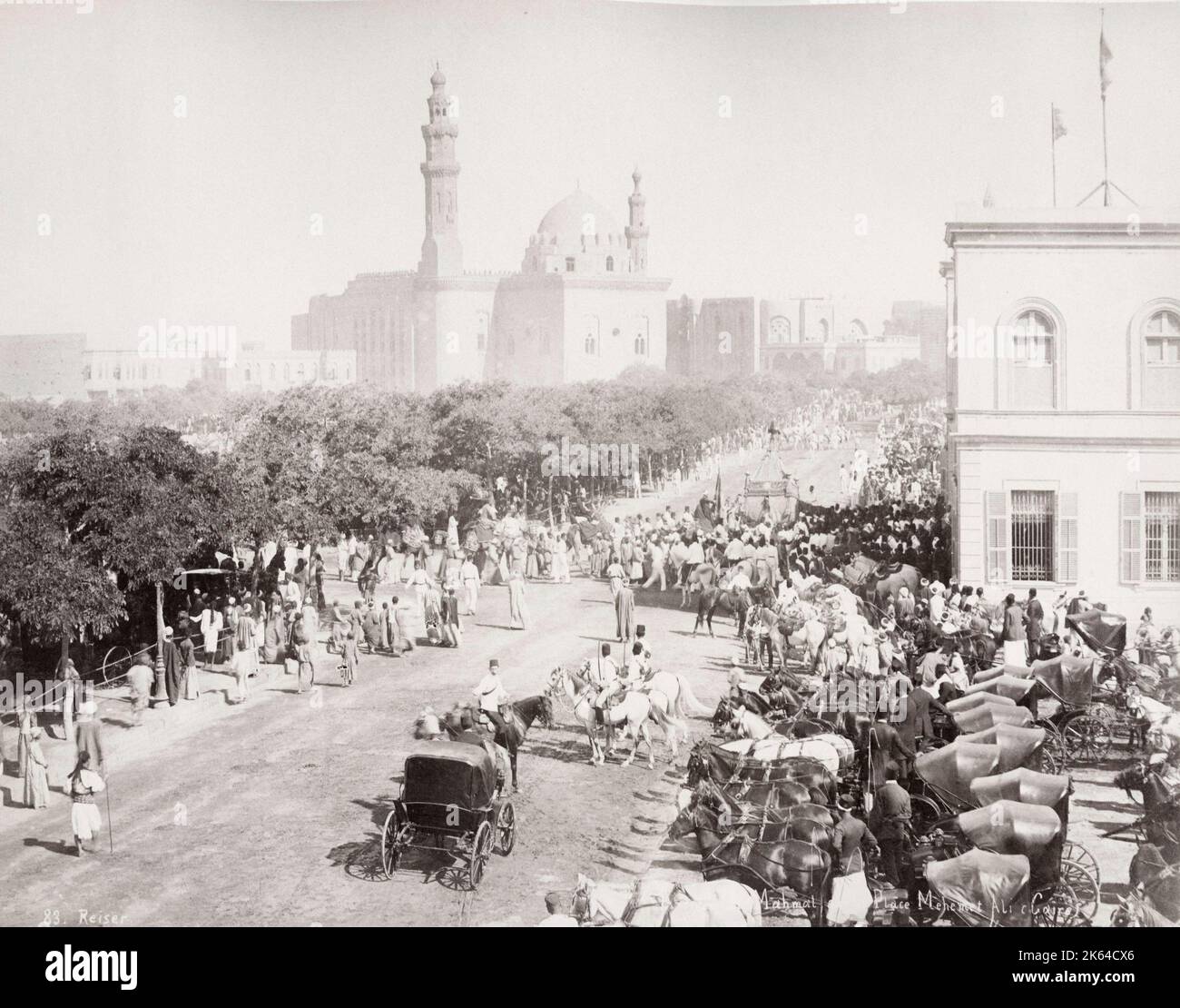 19th century vintage photograph: large crowd for procession close the ...