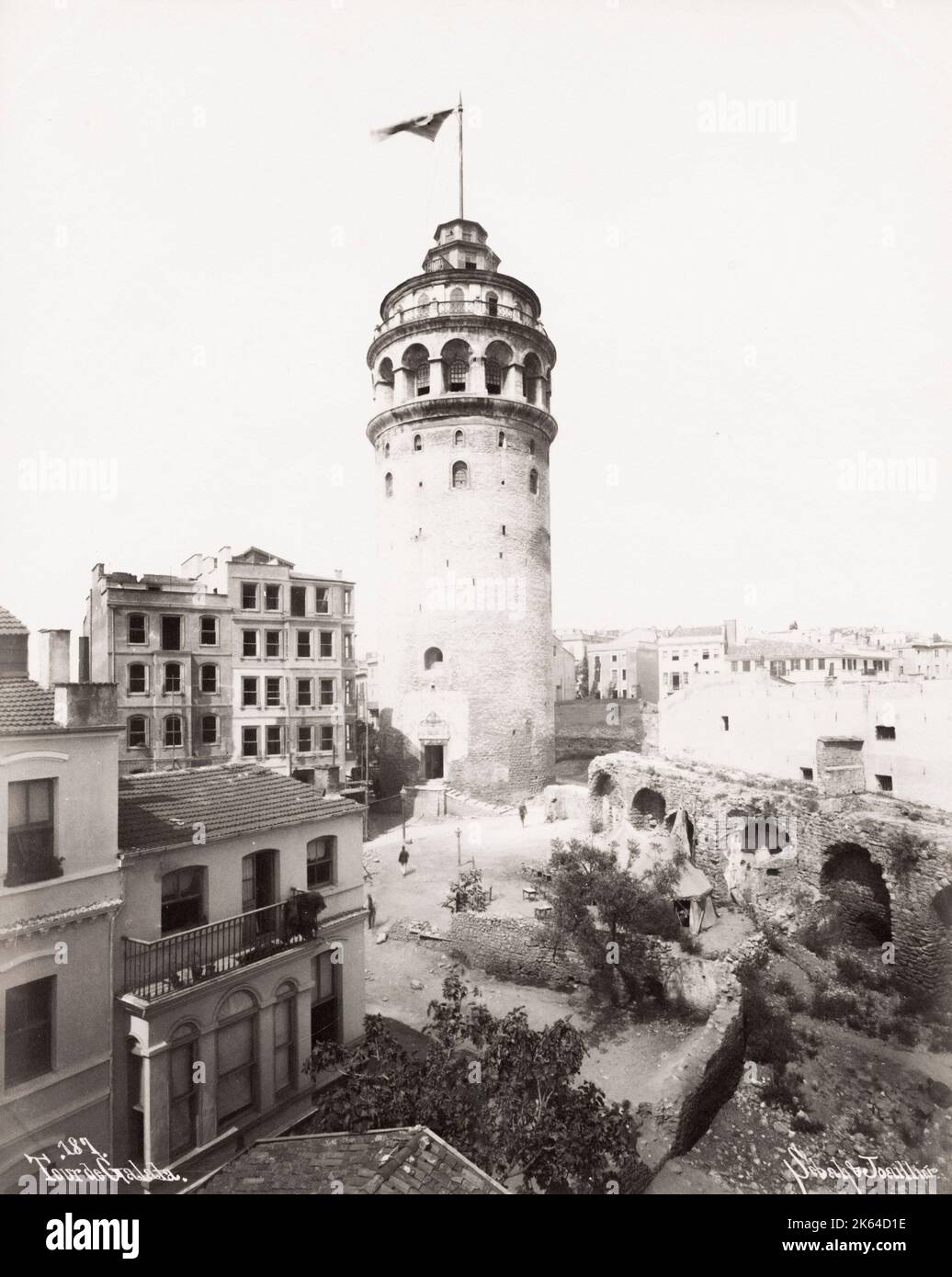 Vintage 19th century photograph: Galata Tower, Constantinople, Istanbul ...