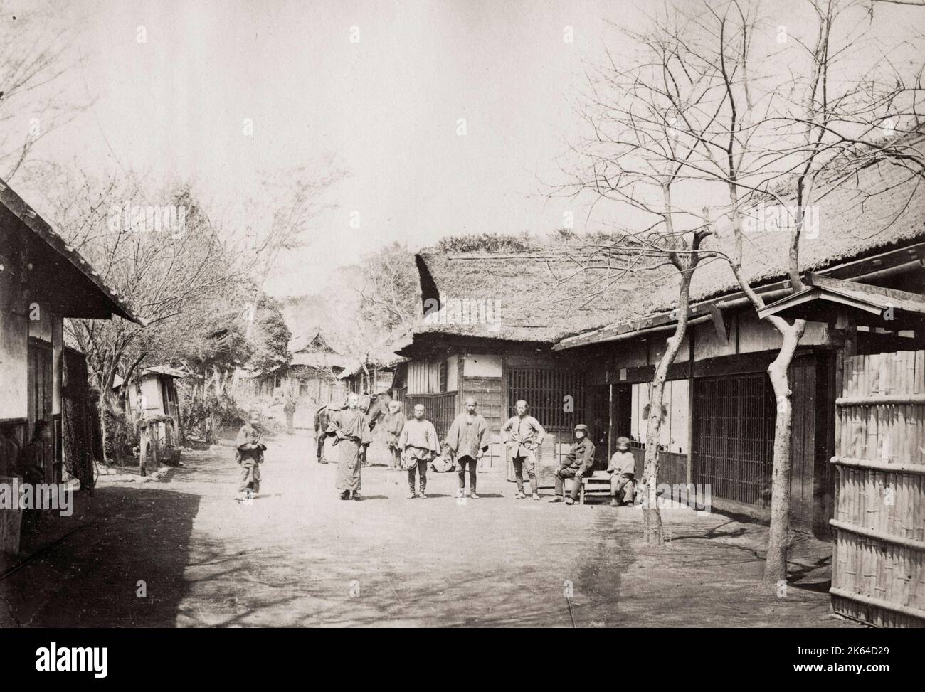 Vintage 19th century photograph: captioned as the village of Tsuruma ...