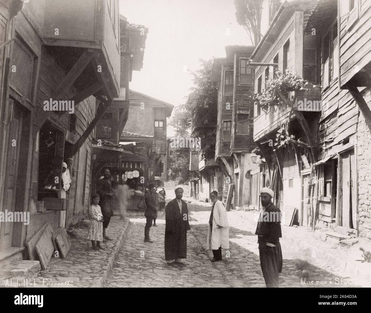 Vintage 19th century photograph: street scene, Constantinople, Istanbul ...