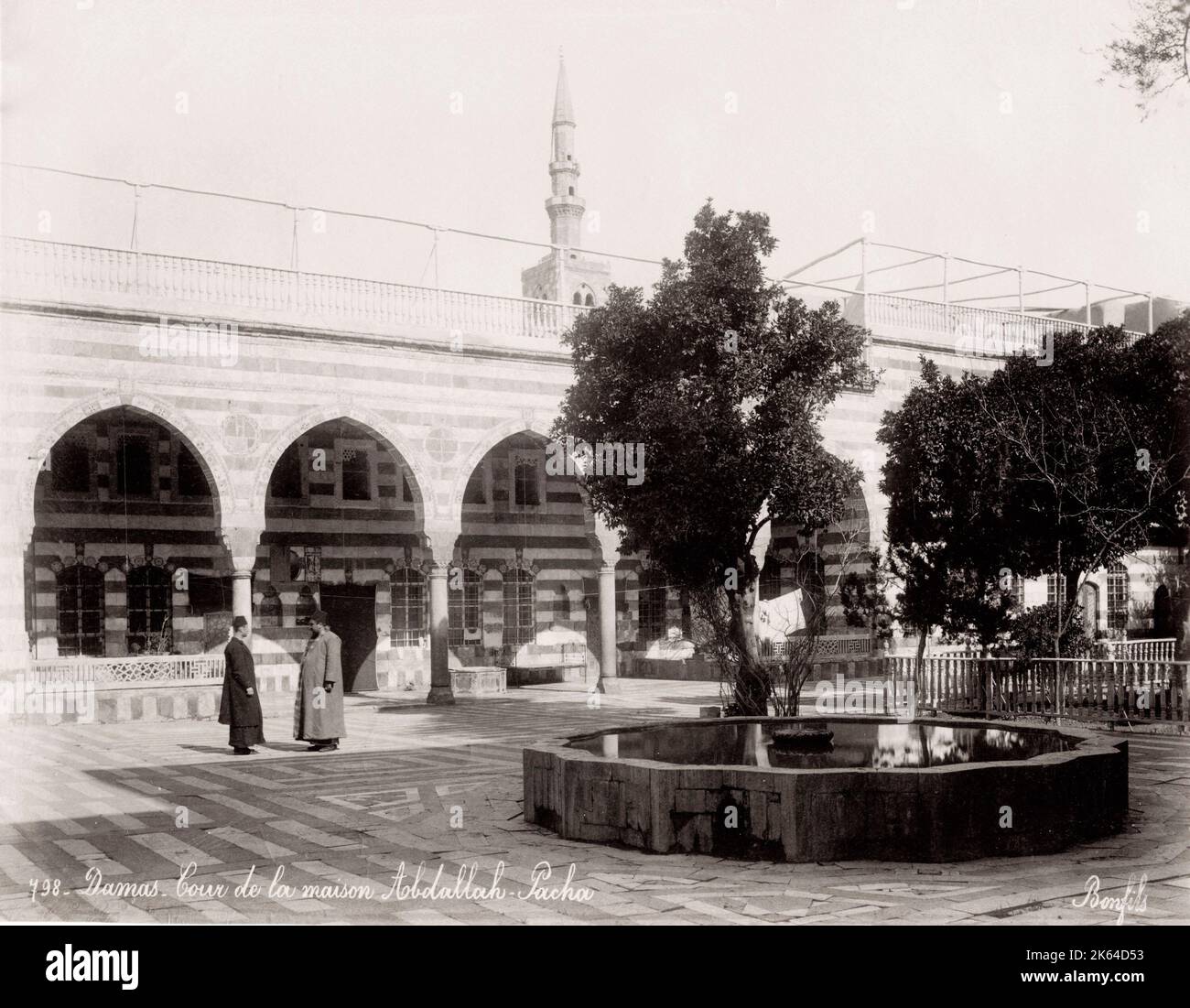 Vintage 19th century photograph: courtyard of the house of Abdullah ...