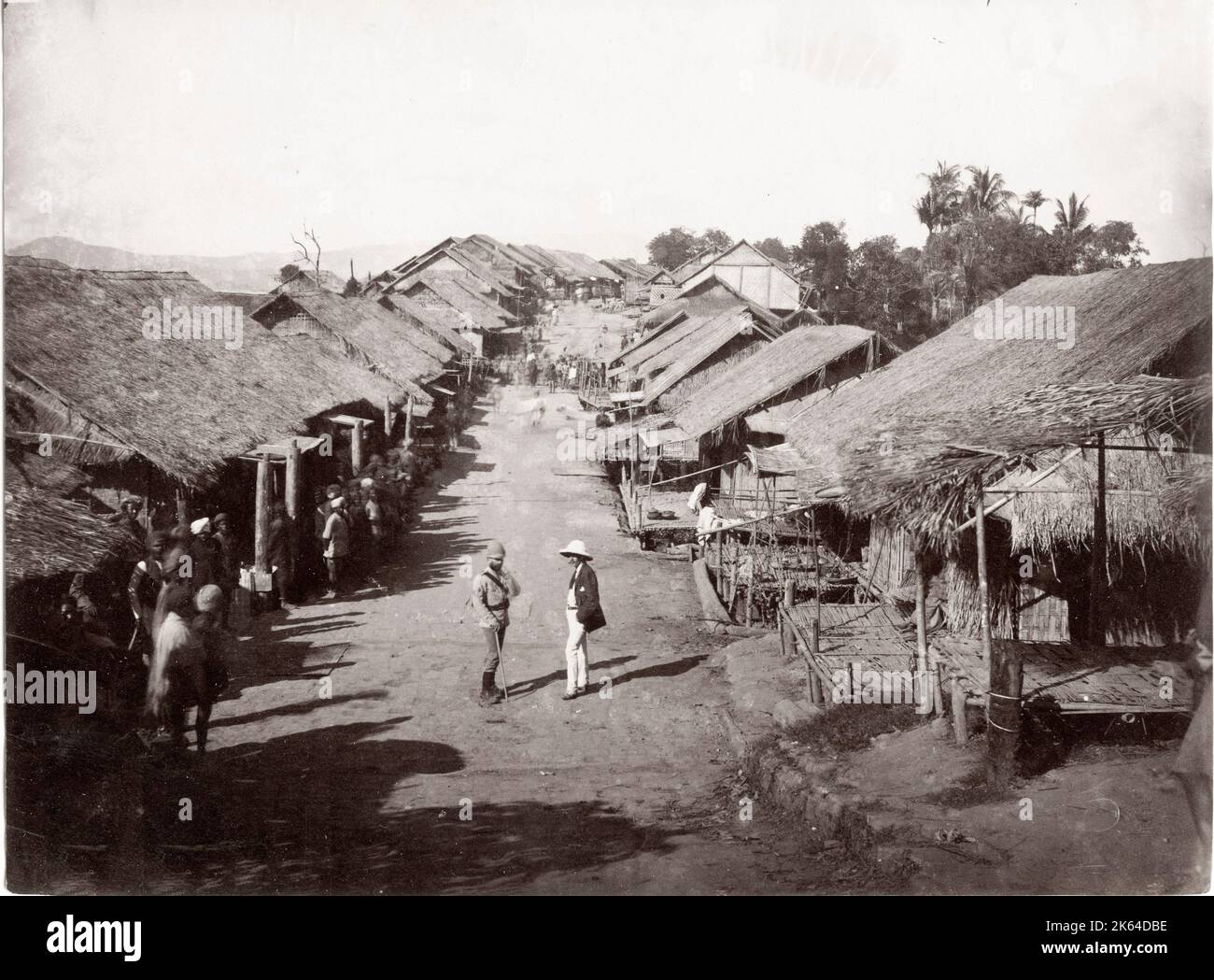 Vintage 19th century photograph: 3rd Anglo Burmese war - village on the ...