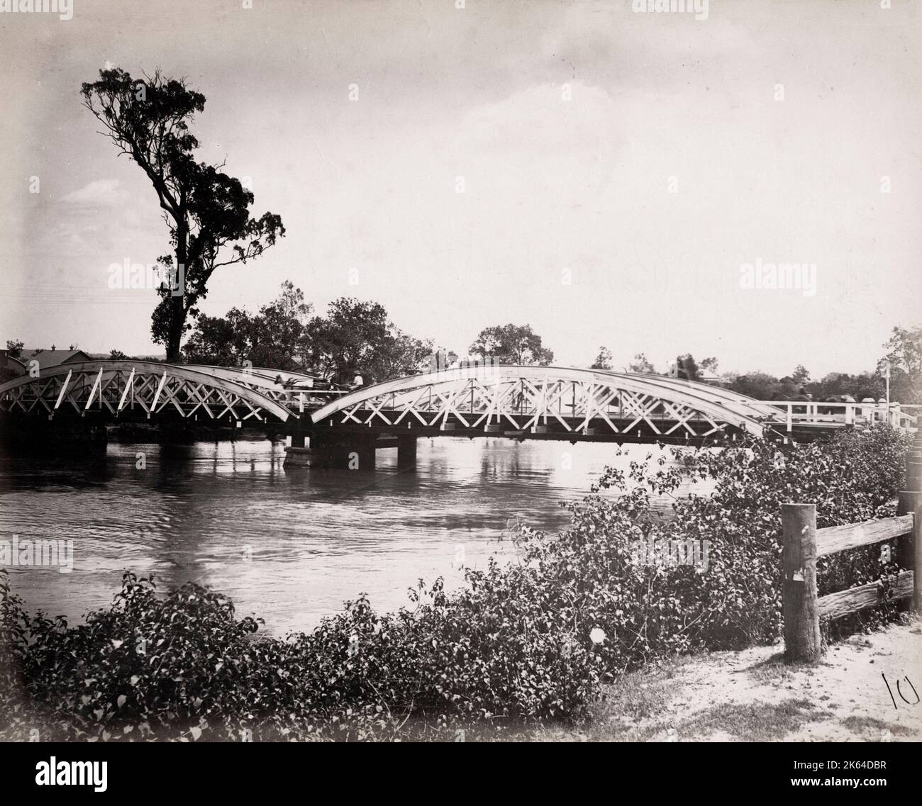 Vintage 19th century photograph: Old Breakfast Creek bridge, Queensland ...