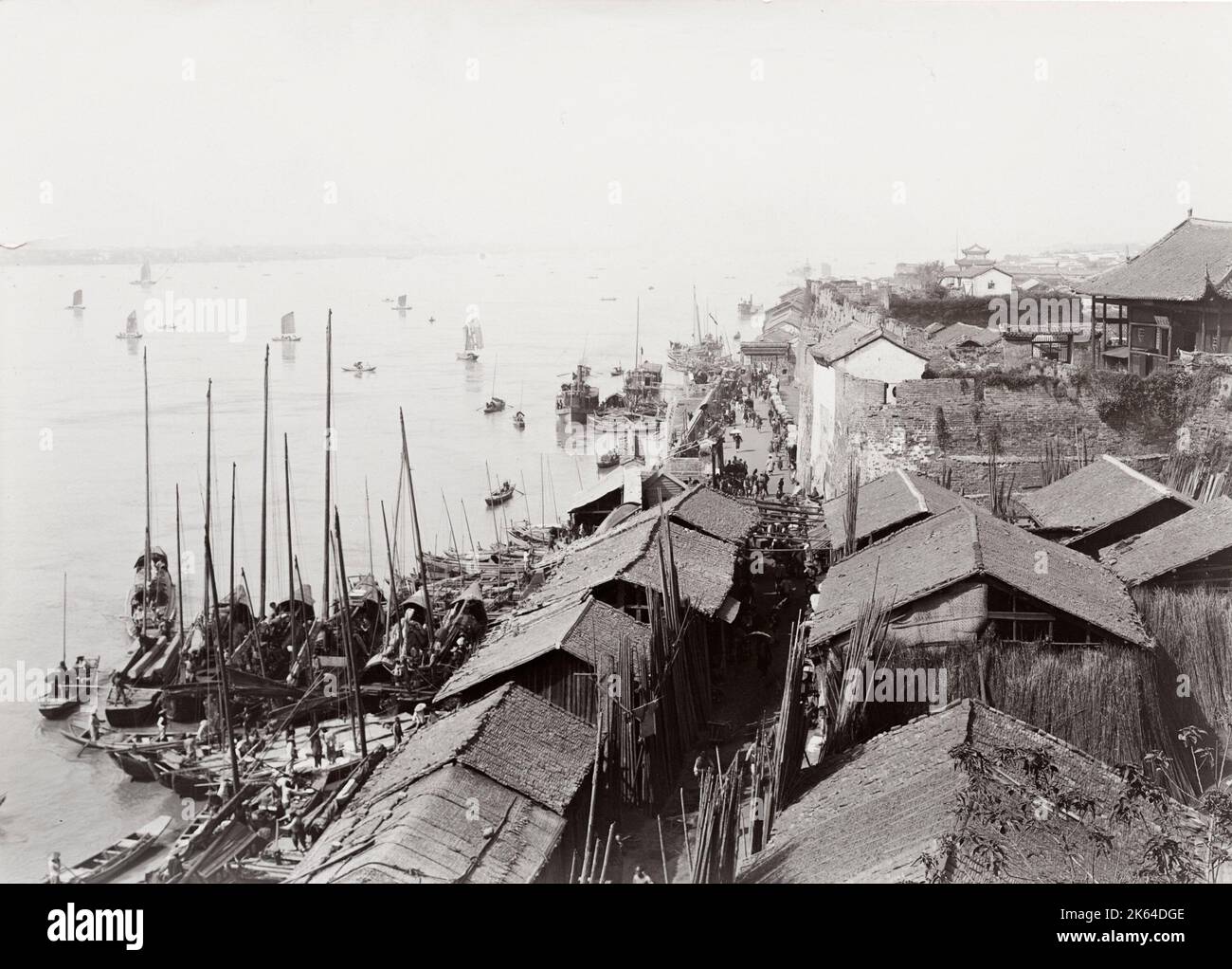 Early 20th century photograph: Houses and boats, Yangtze River, Hanyang ...