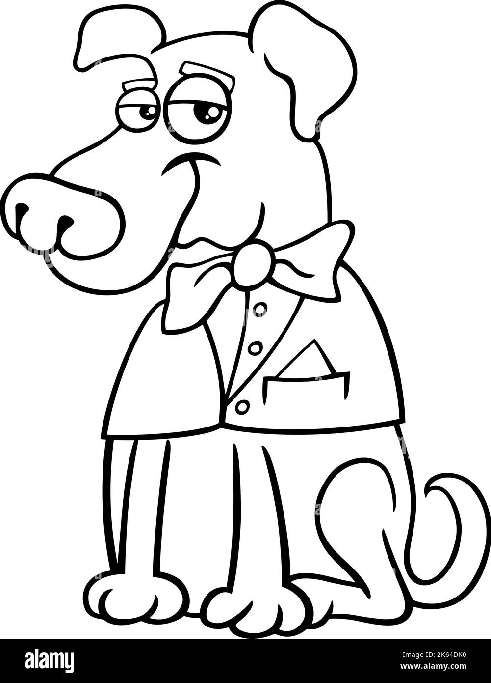 Black and white cartoon illustration of funny sniffing dog animal ...