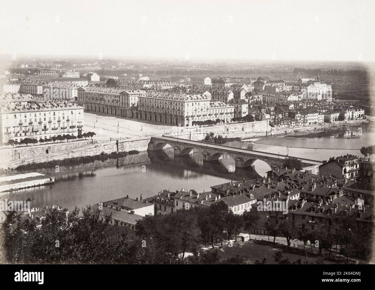 19th century vintage photograph: panoramic view of Torino, Turin, Italy ...
