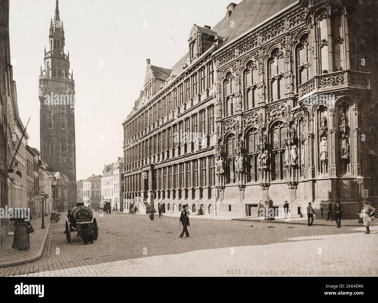 19th century vintage photograph: The 91-metre-tall belfry of Ghent is ...