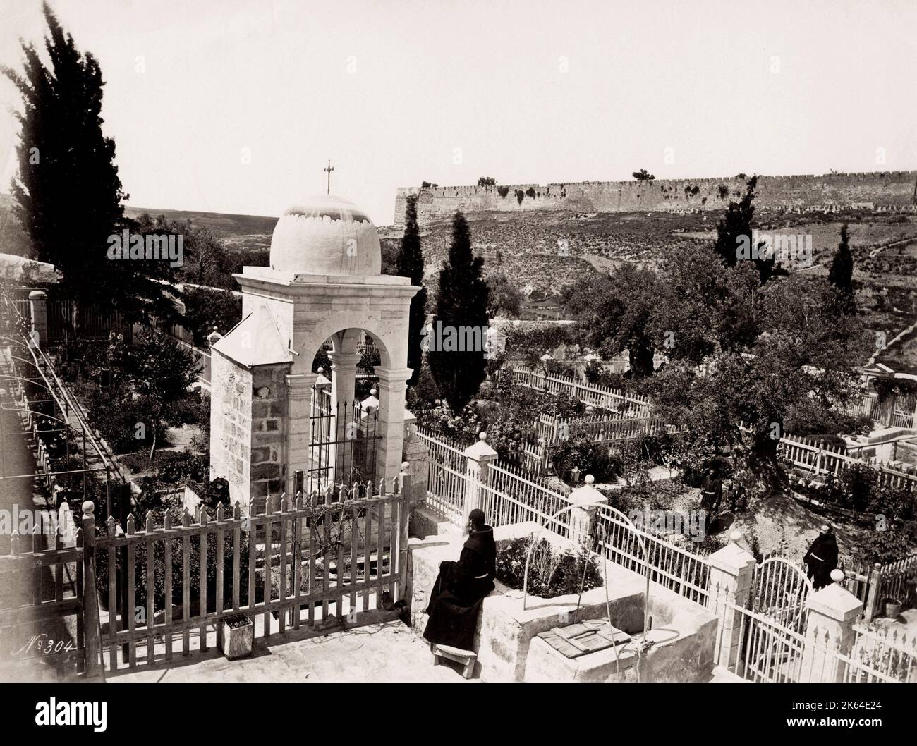 Vintage 19th century photograph: Garden of Gethsemane, Jeruslam, Holy ...