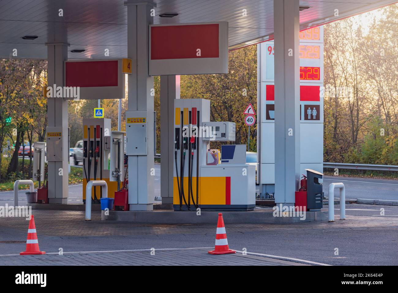Gas and petrol station. Guns for refueling at a gas station Stock Photo ...