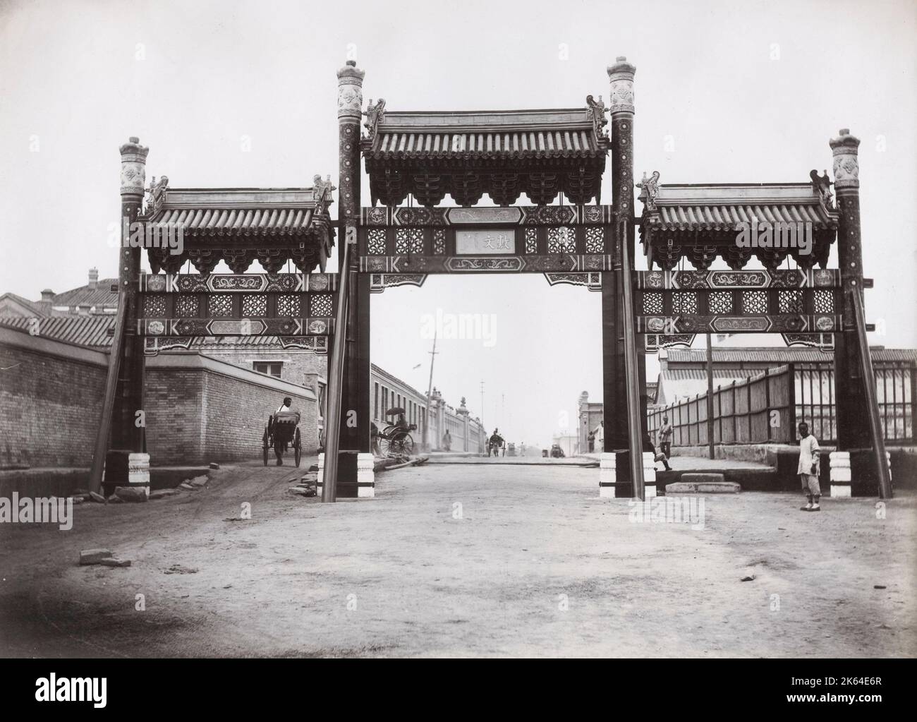 Late 19th century photograph: Pailou or Paifang, architectural arch ...