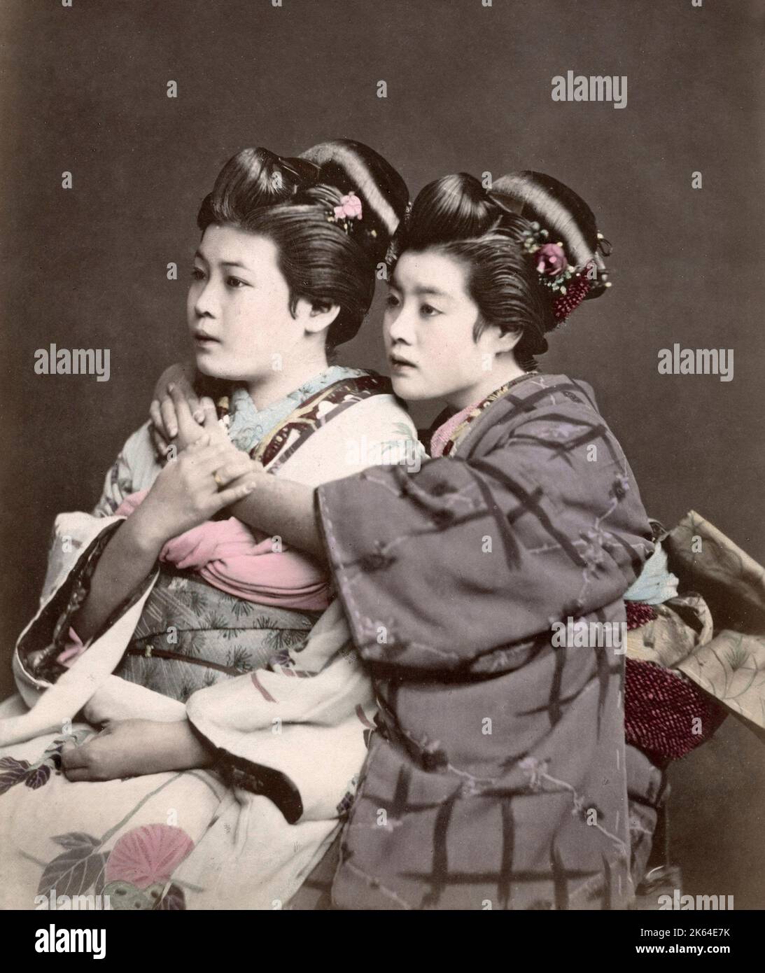 Two geishas in kimonos, Japan, c.1870's Vintage late 19th century ...
