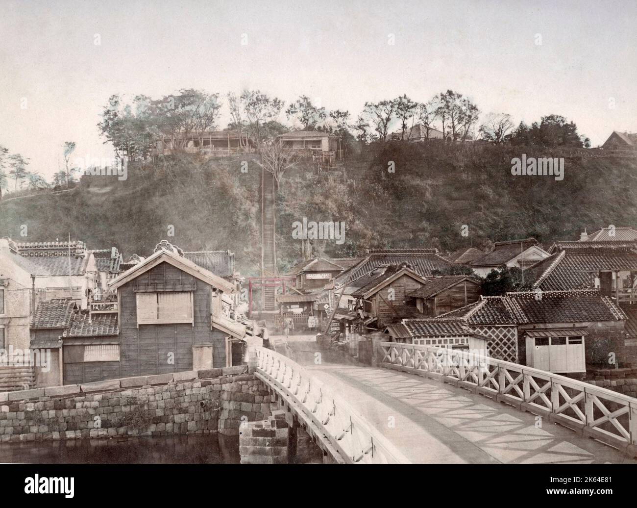The '100 Steps' leading to 'The Bluff' Yokohama, Japan, c.1880's ...