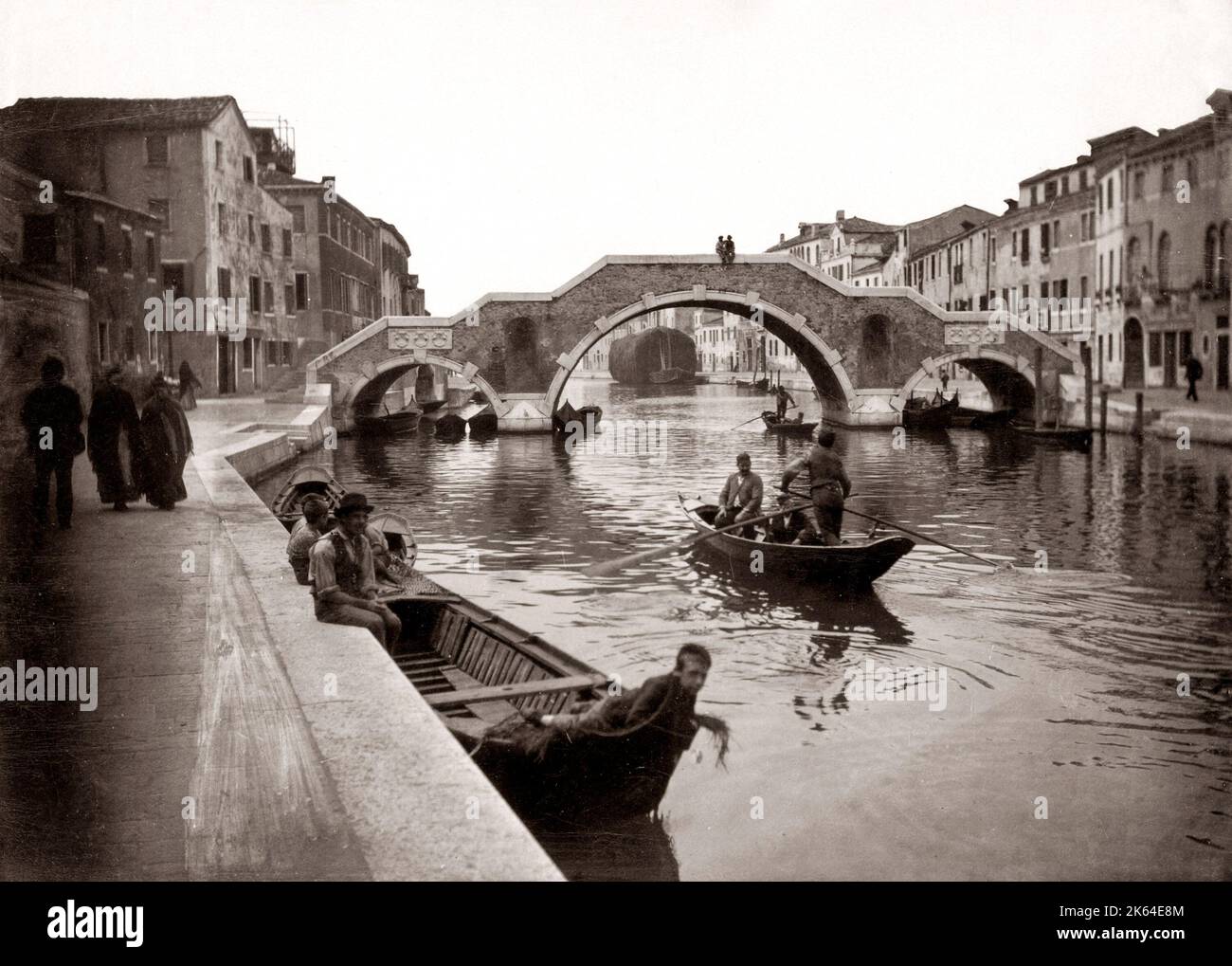 c.1880s Italy - three arch bridge San Giobbe canal Stock Photo - Alamy