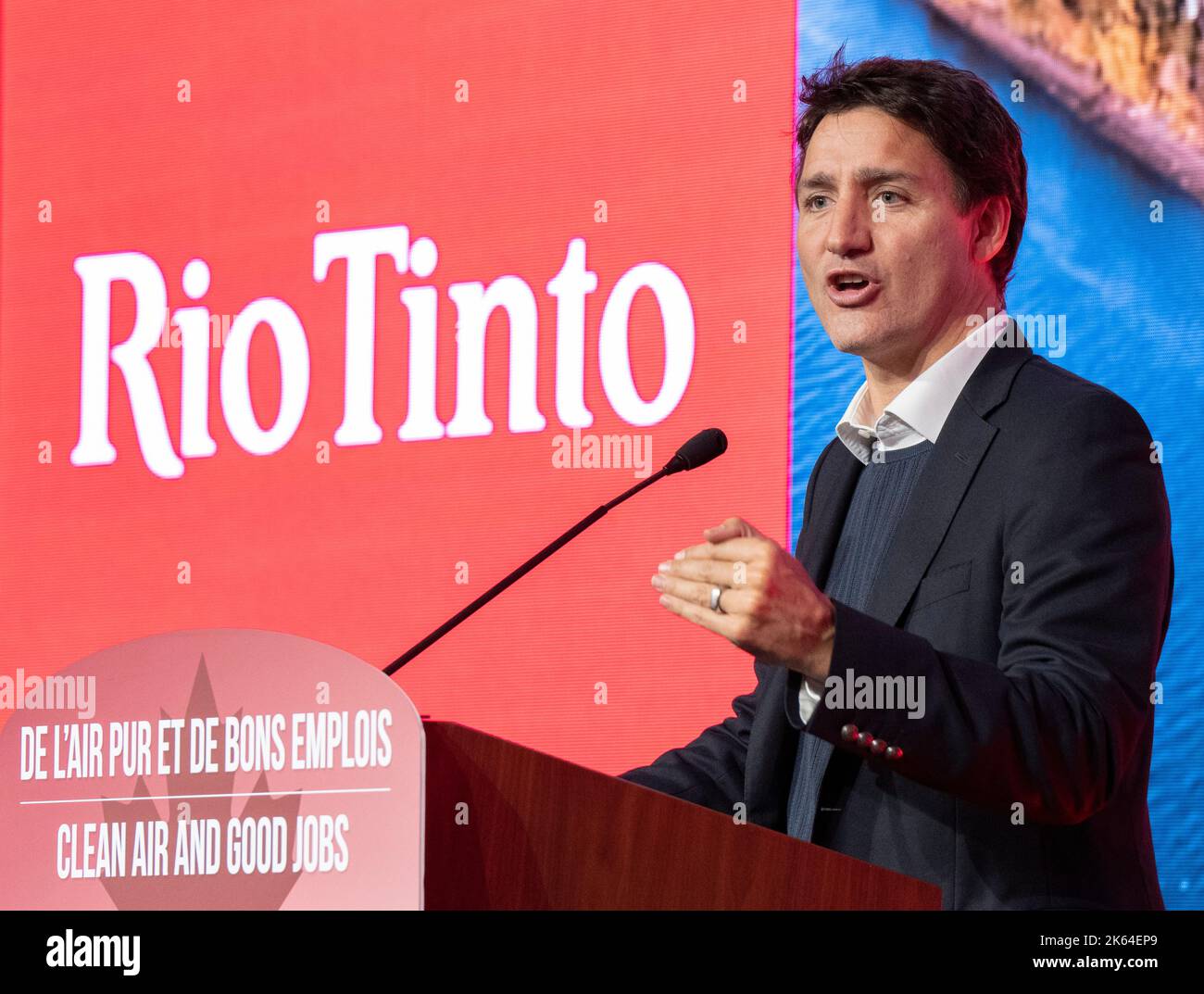 Prime Minister Justin Trudeau makes an announcemnet at the Rio Tinto ...