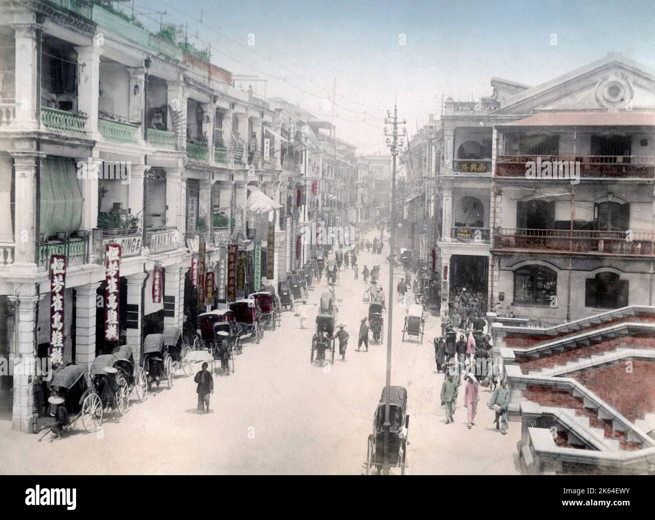 Rickshaws on Queens Road, Hong Kong, c.1890's Vintage late 19th century ...