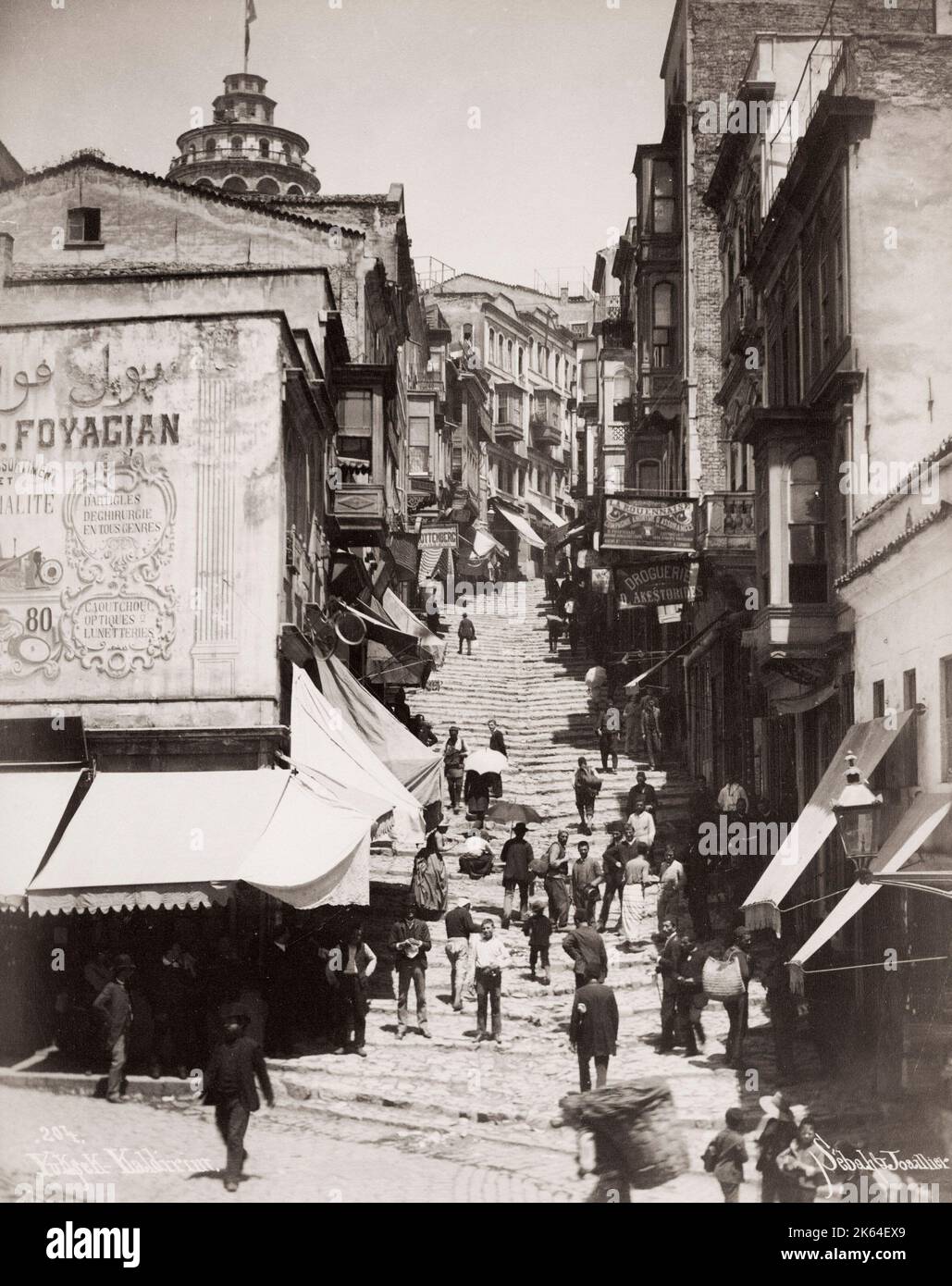 Vintage 19th century photograph: Yoksek Kaldirim, street of steps ...