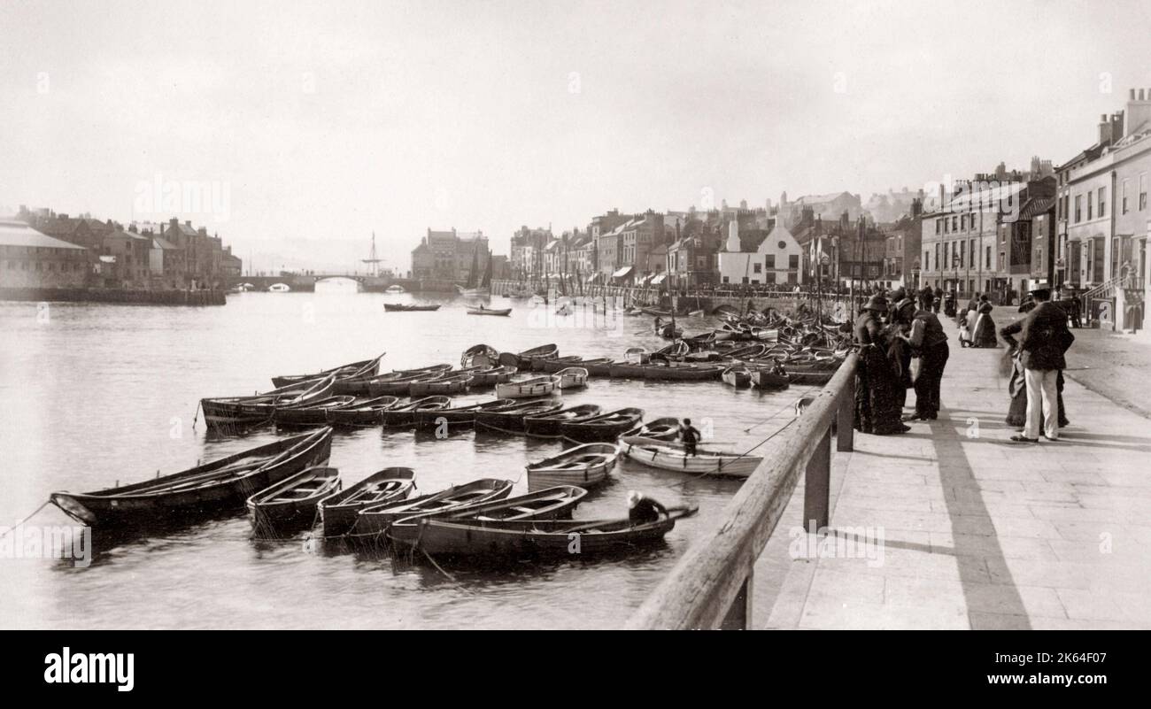 Small boats in harbour, Whitby, Yorkshire c.1880's Stock Photo - Alamy
