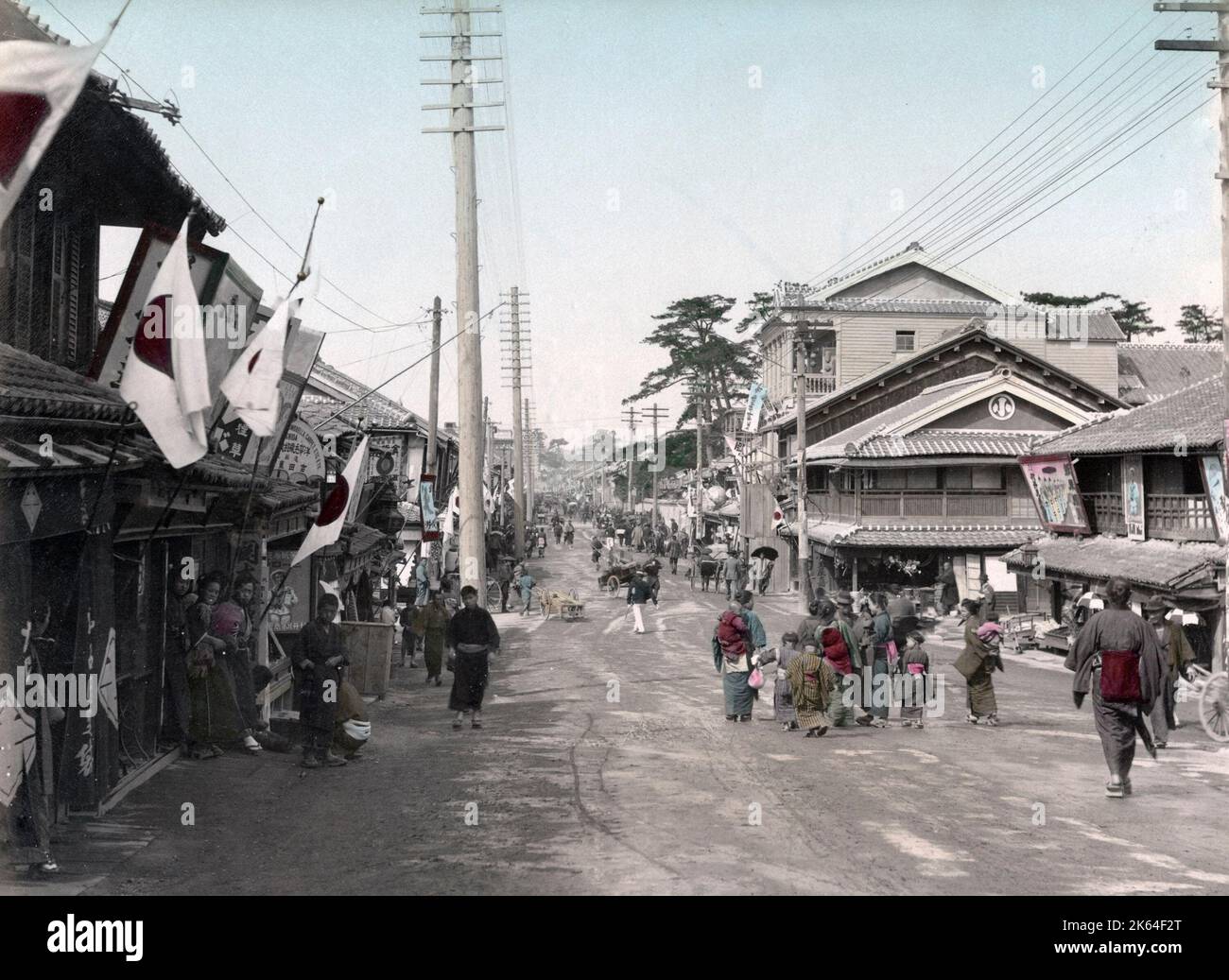 Busy street, Tamondori, Kobe, Japan, c.1890 Vintage late 19th century ...