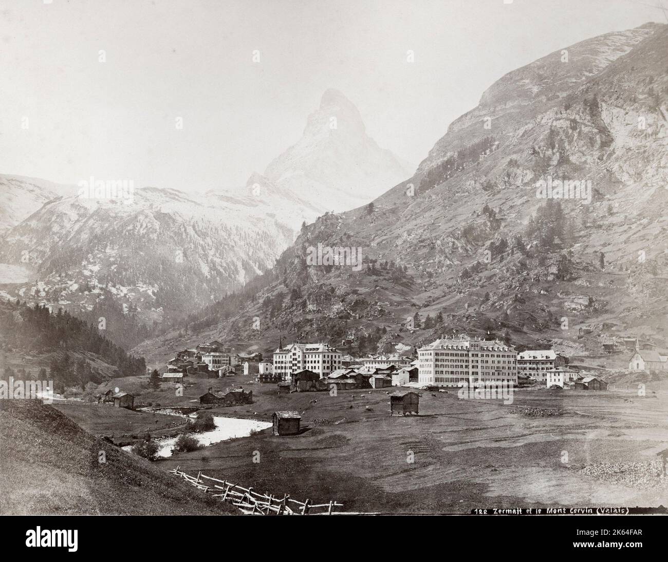 Vintage late 19th century photograph - village of Zermatt and Mont ...