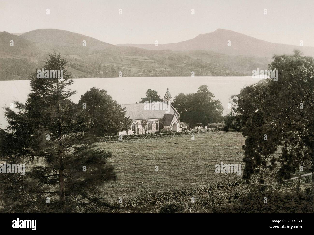 Vintage 19th century photograph: The church of Llanycil sits beside ...