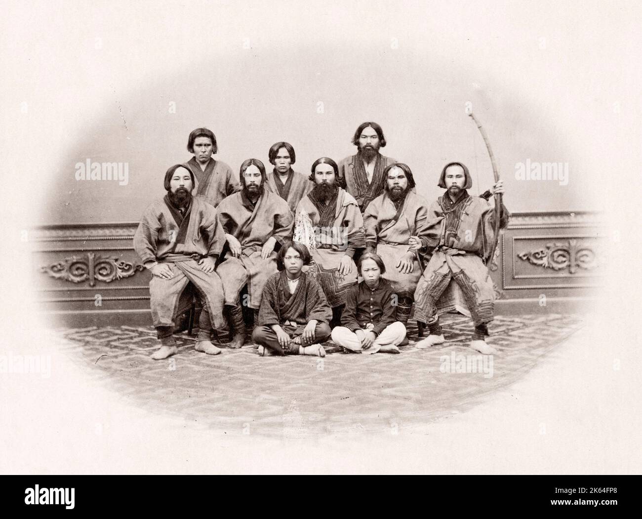 19th century vintage photograph - group of Ainu Aino, indigenous people ...