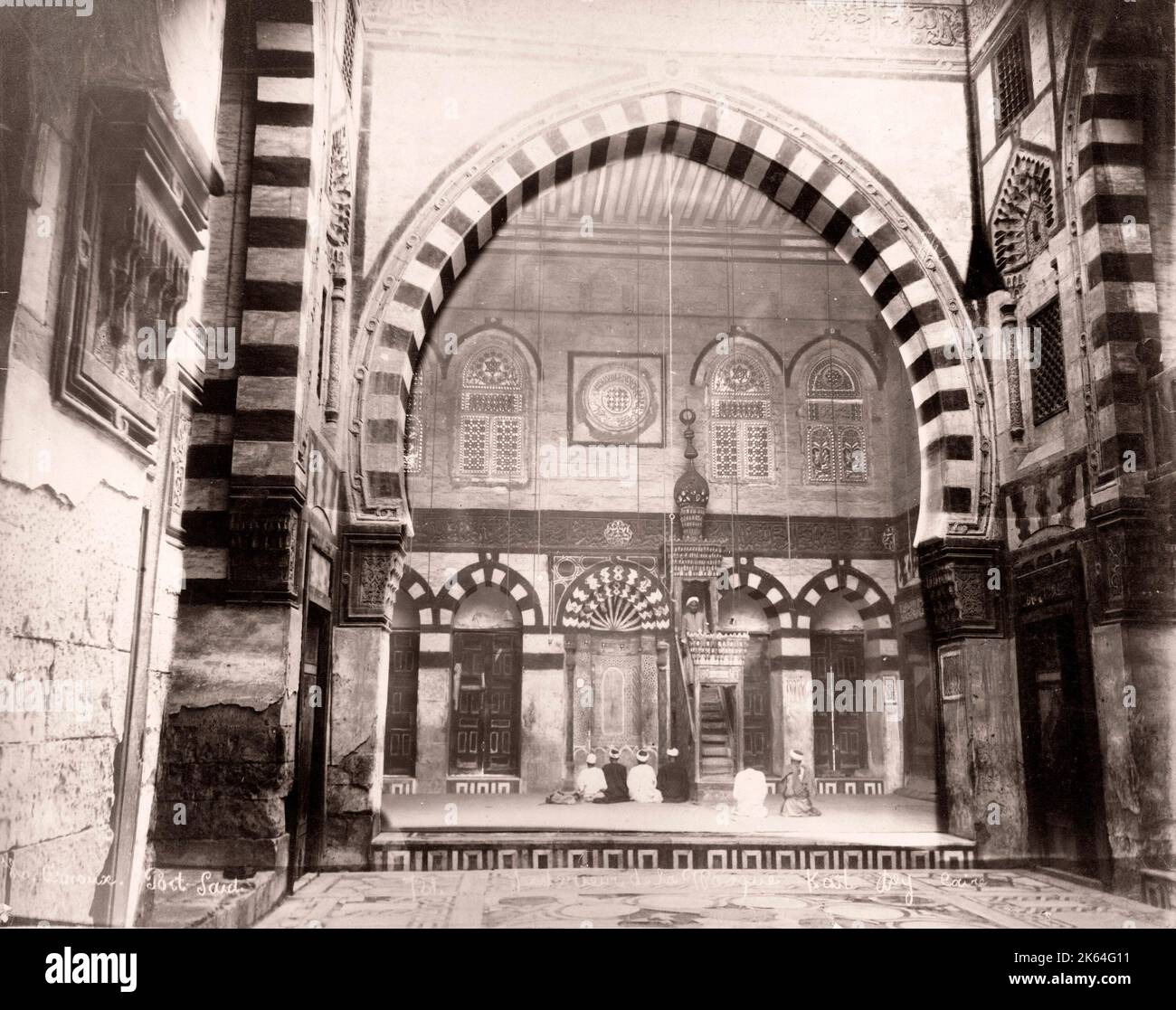 19th century vintage photograph - Egypt, Cairo - Muslim men praying in ...