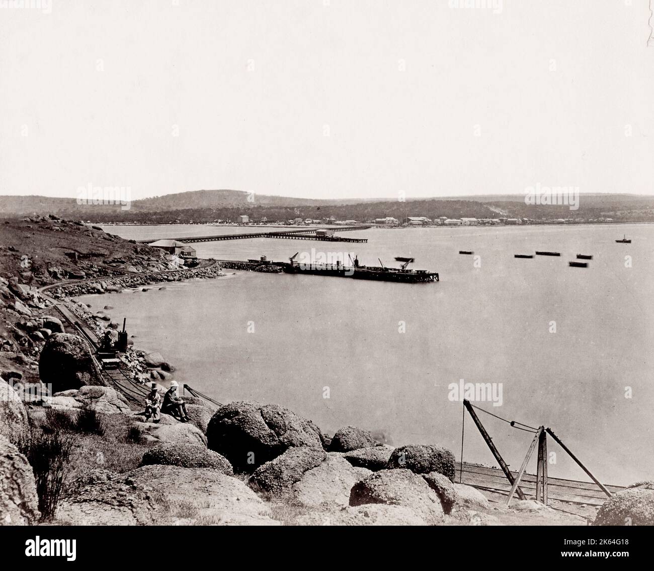 Vintage 19th century photograph: harbour, dock at Port Victor, South ...