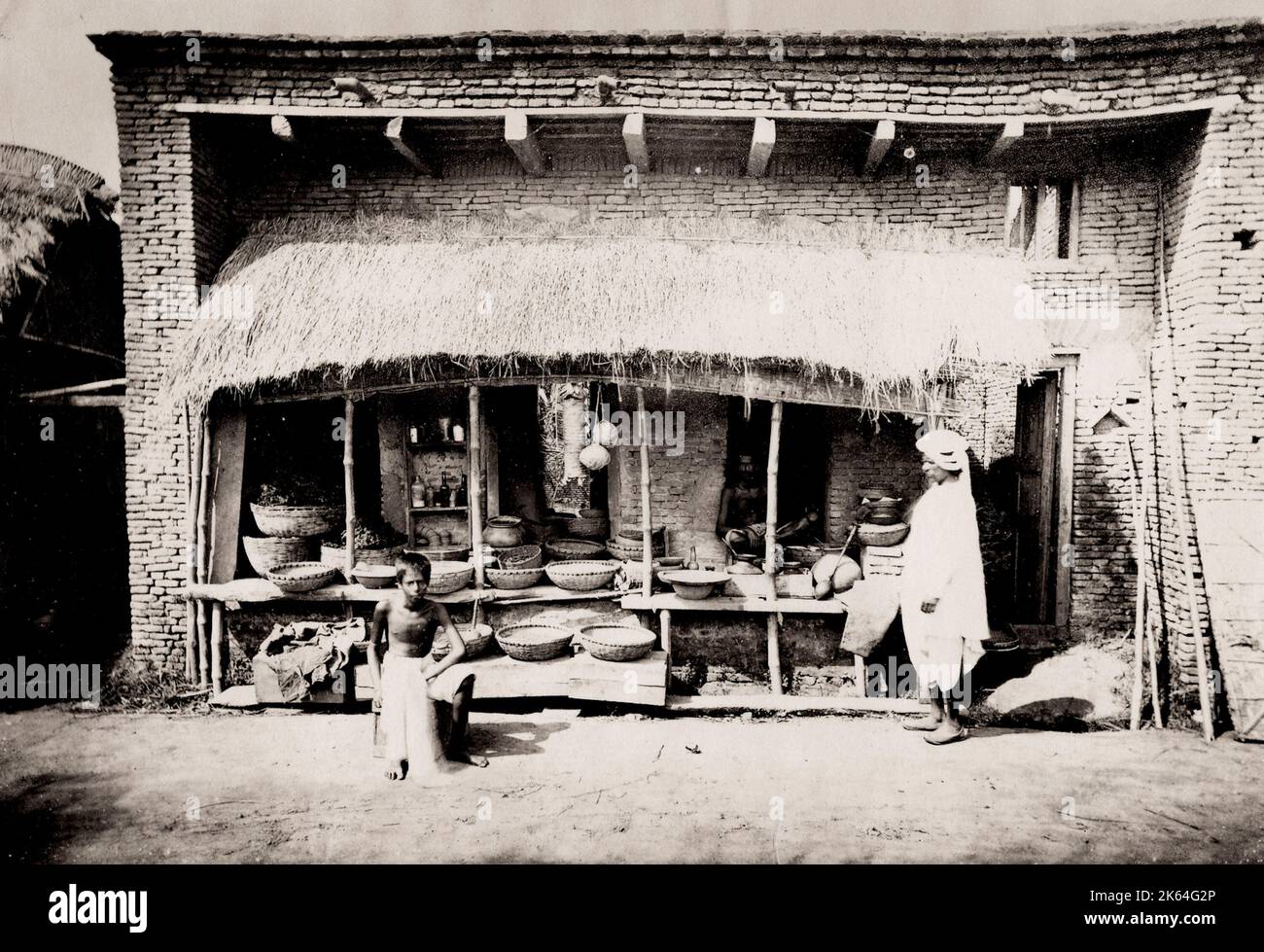 Vintage 19th century photograph: Food stall, shop, Calcutta India Stock ...