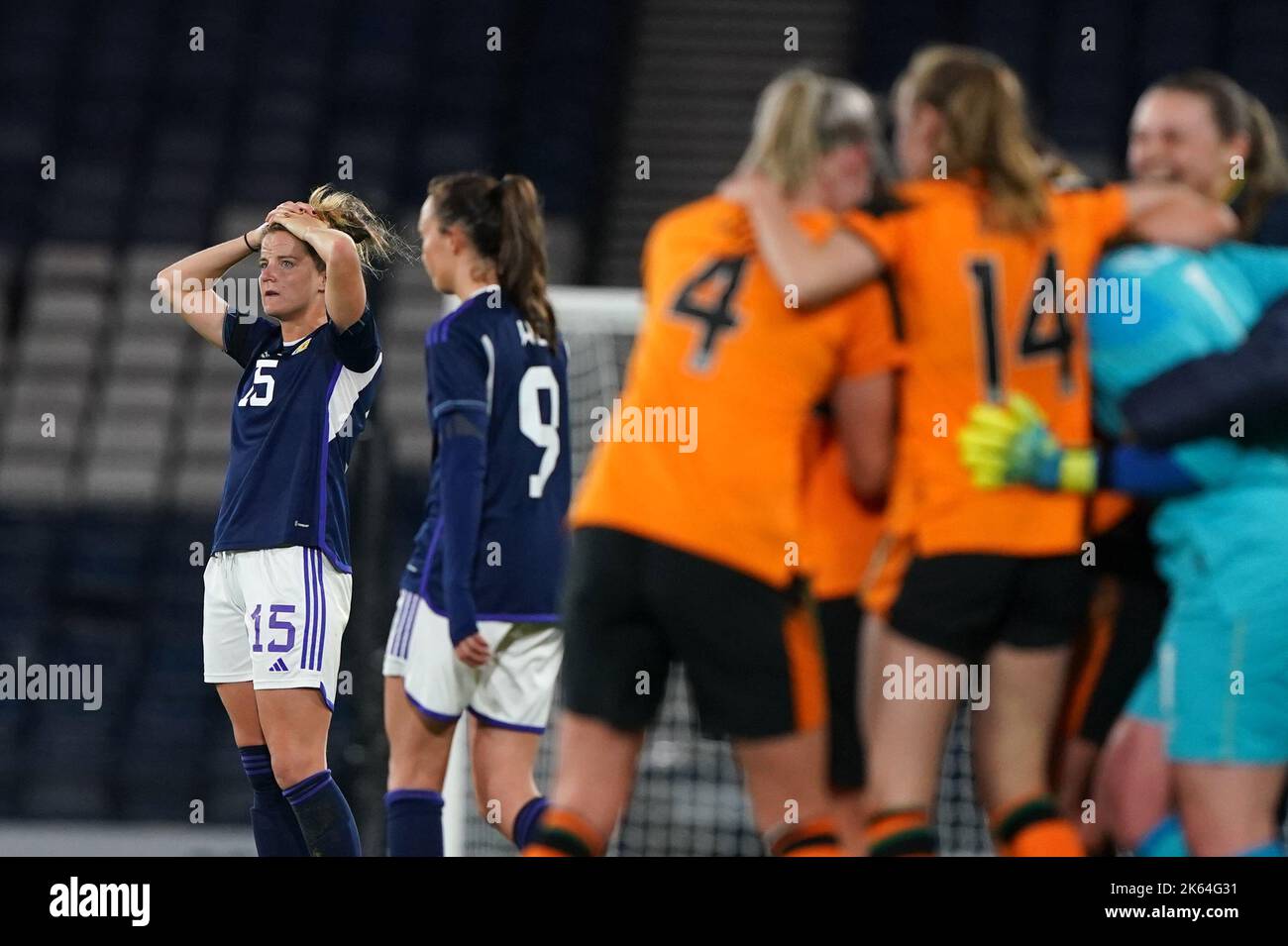 Scotland look dejected after the FIFA Women's World Cup 2023 qualifying ...