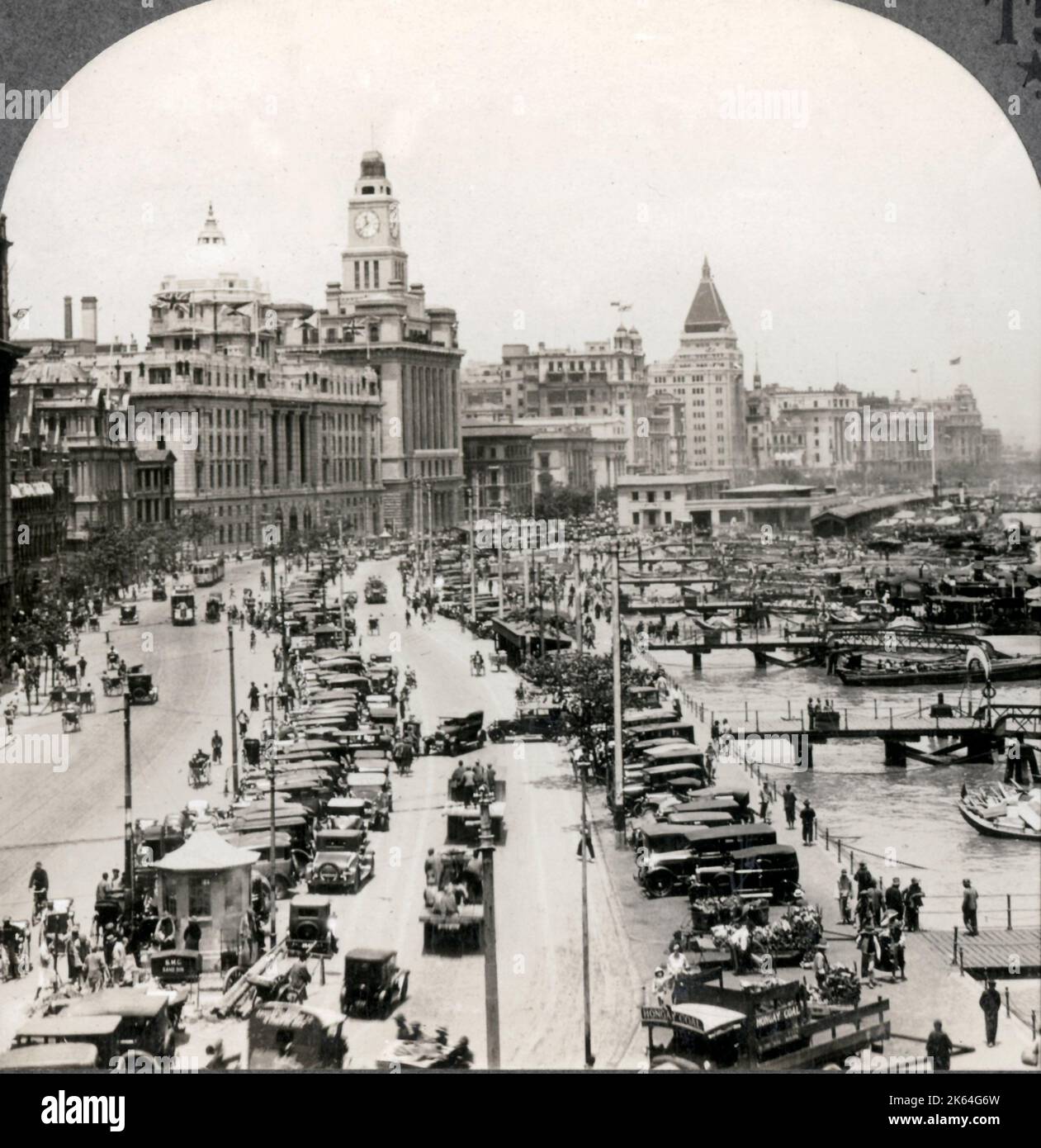 Traffic and boats along the Bund, Shanghai, China, c.1920 Vintage early ...