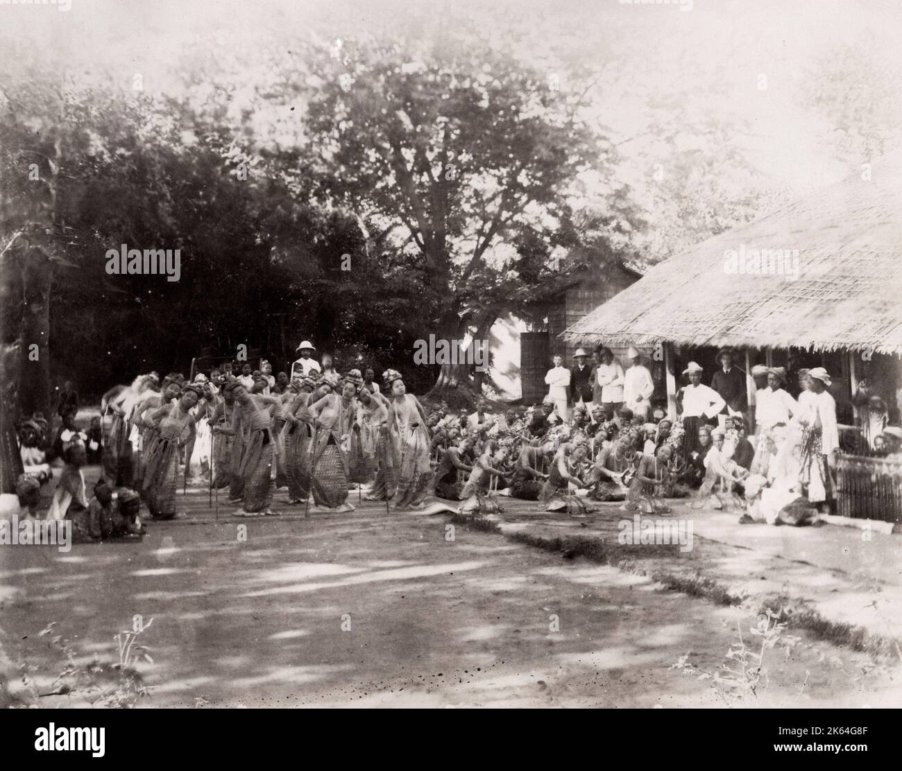 Vintage late 19th century photograph: Group of Burmese dancers, Burma ...