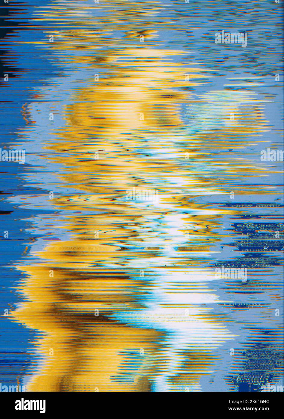 digital noise glitch overlay yellow blue artifacts Stock Photo - Alamy